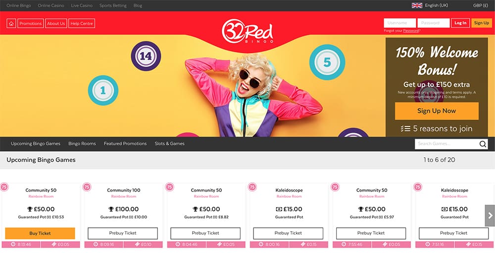 32Red Bingo review - Gibraltar licensed real money housie site